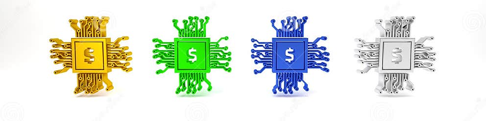 Colorful Processor Chip with Dollar Icon Isolated on White Background ...