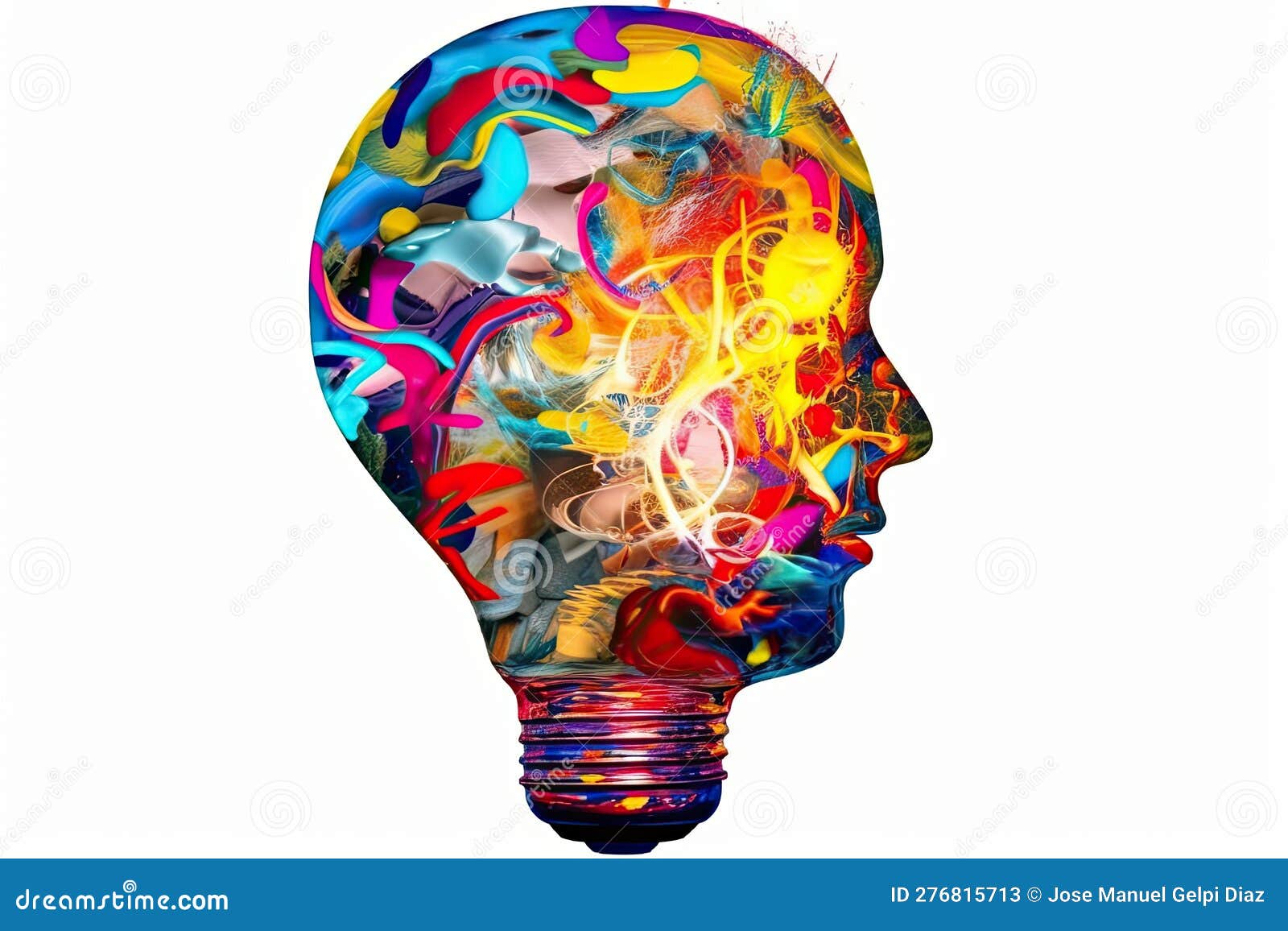 Colorful Profile of a Head Illuminated As a Light Bulb, a Symbol of ...