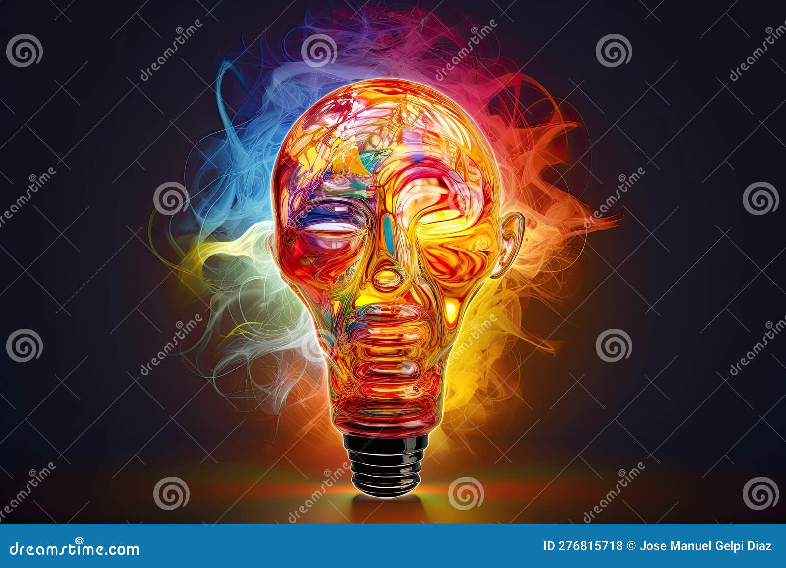 Colorful Profile of a Head Illuminated As a Light Bulb, a Symbol of ...