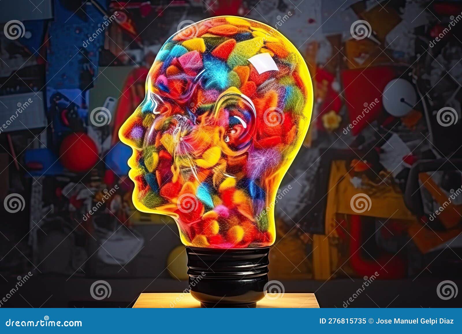 Colorful Profile of a Head Illuminated As a Light Bulb, a Symbol of ...