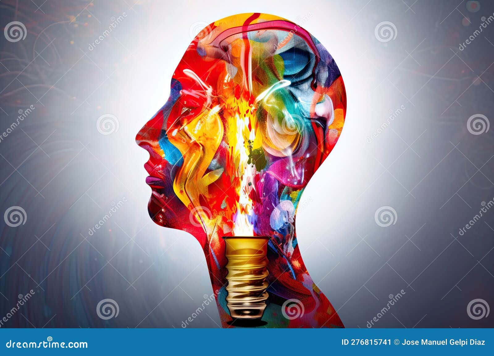 Colorful Profile of a Head Illuminated As a Light Bulb, a Symbol of ...