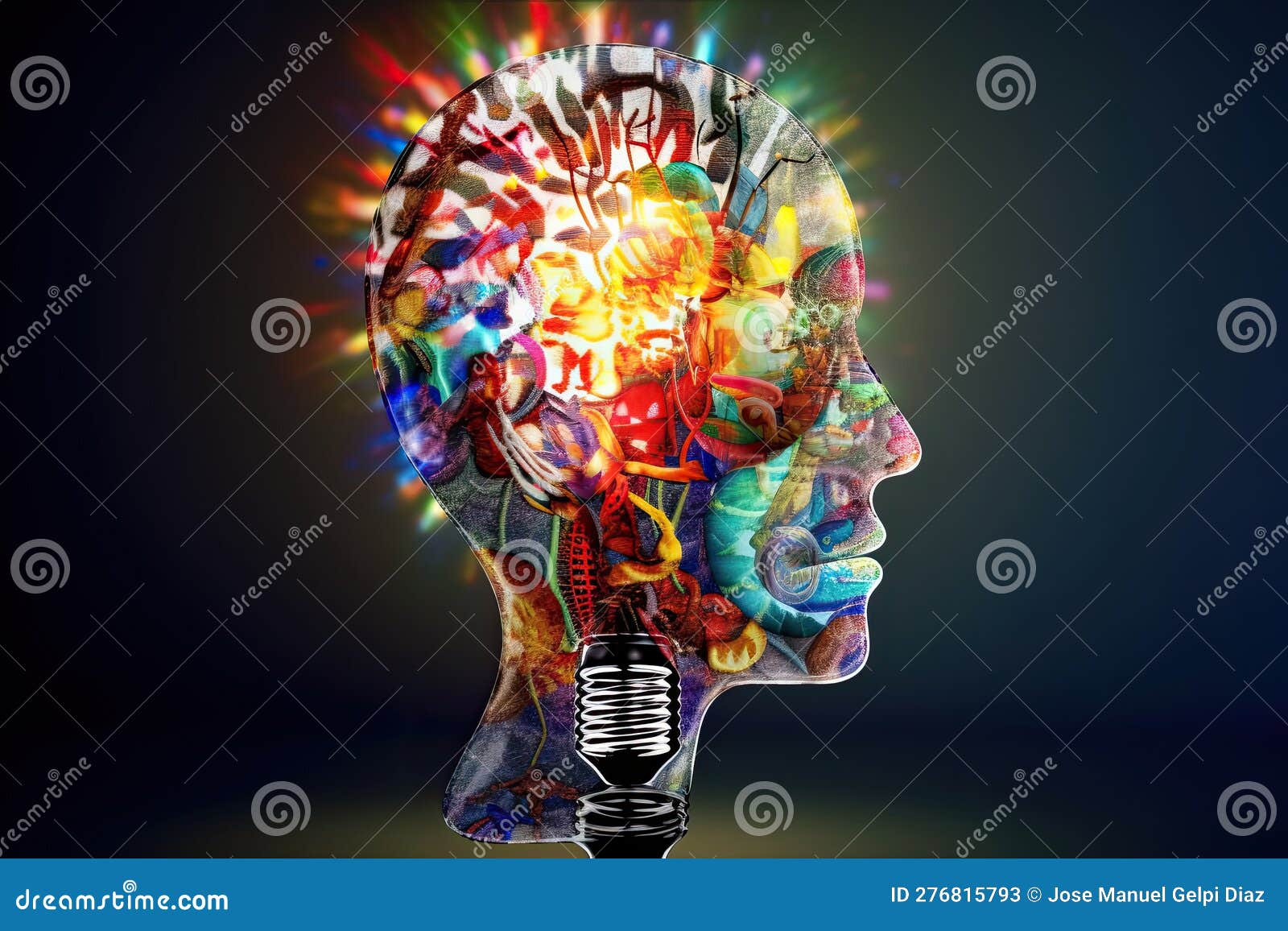 Colorful Profile of a Head Illuminated As a Light Bulb, a Symbol of ...