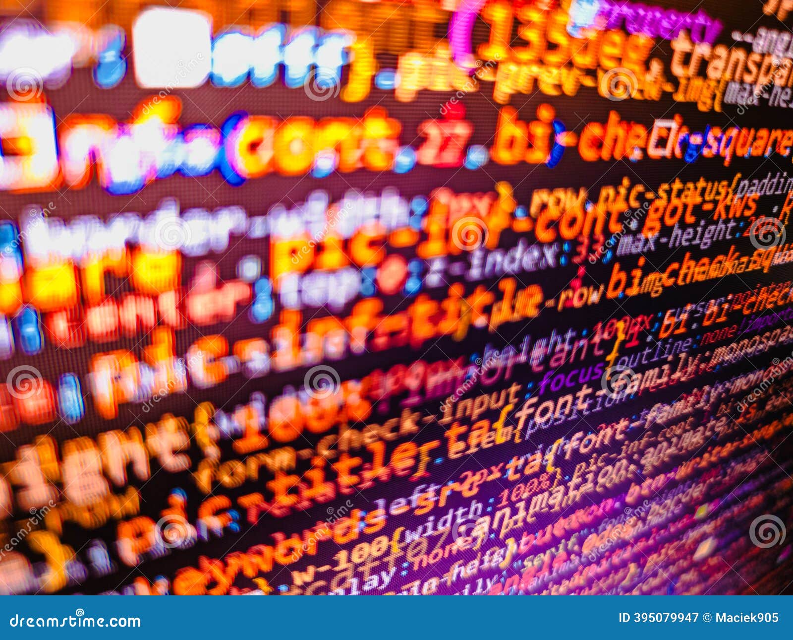 Abstract Source Code Background. Coding Css On Mornitor At The Office ...