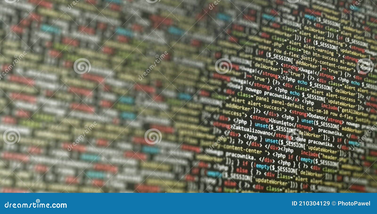 Colorful Programming Php And Html Code On A Monitor Php Language Code Closeup Backend