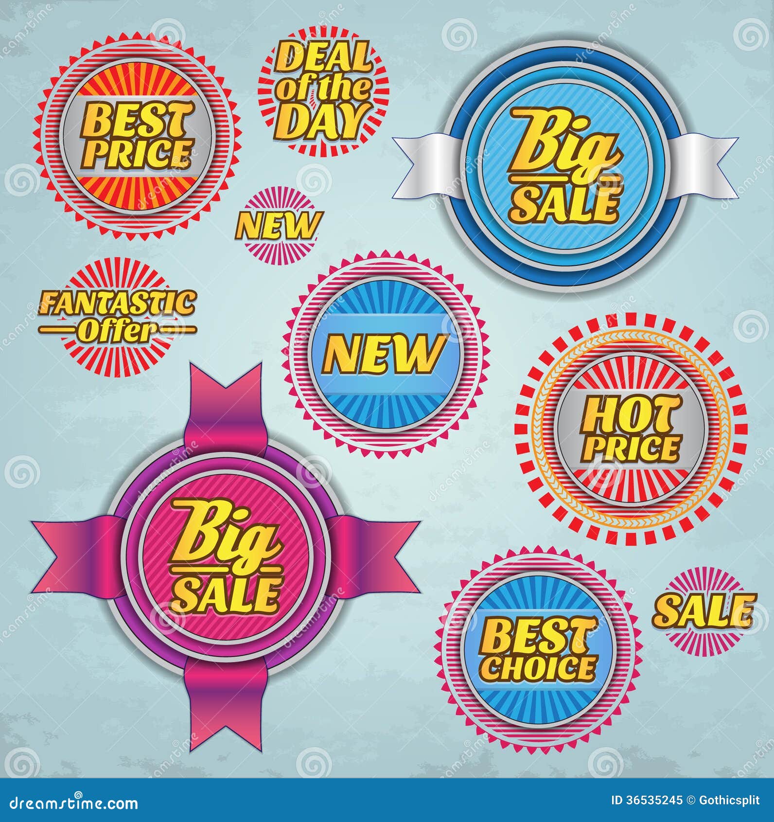 Colorful promo labels stock vector. Illustration of banner - 36535245