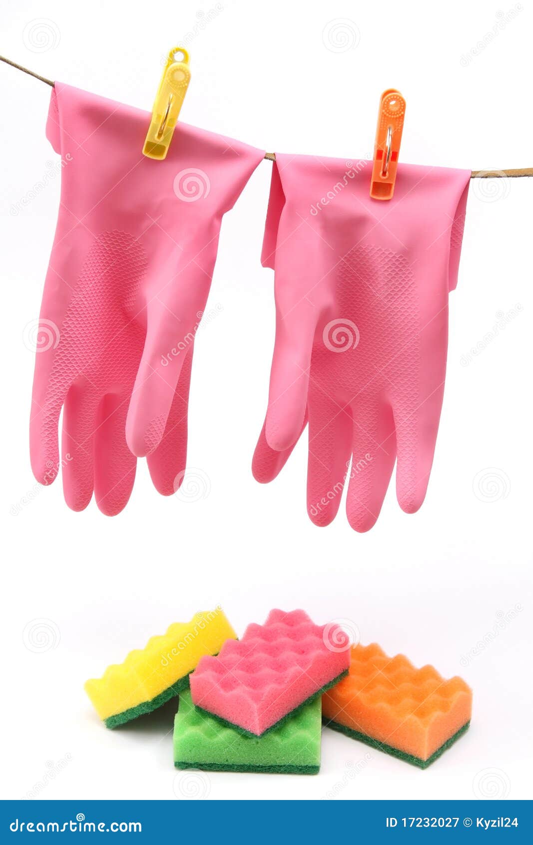 Colorful Protective Gloves and Sponges Stock Image - Image of green ...