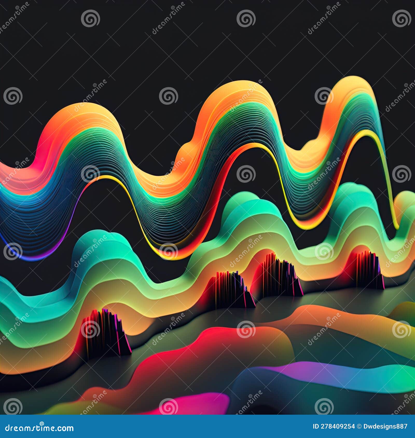 Colorful Psychedelic 3d Waveforms Stock Illustration - Illustration of ...