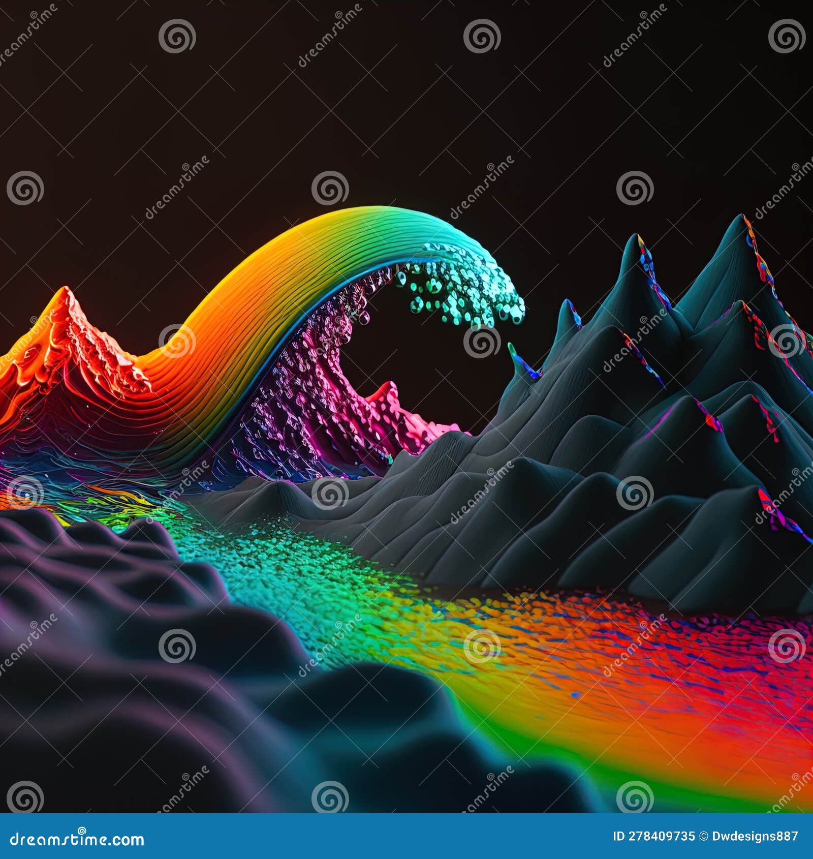 Colorful Psychedelic 3d Waveforms Stock Illustration - Illustration of ...