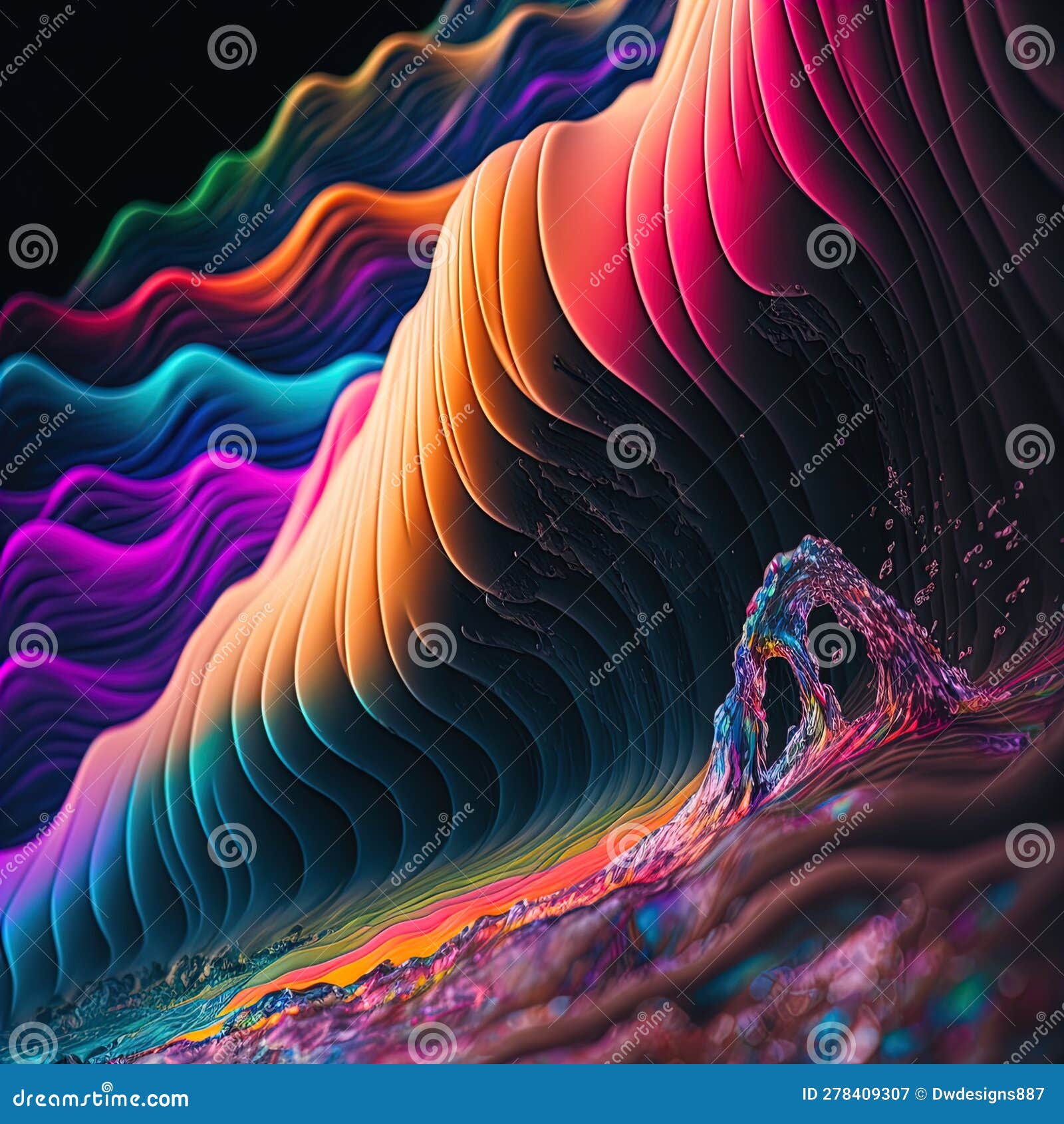 Colorful Psychedelic 3d Waveforms Stock Illustration - Illustration of ...