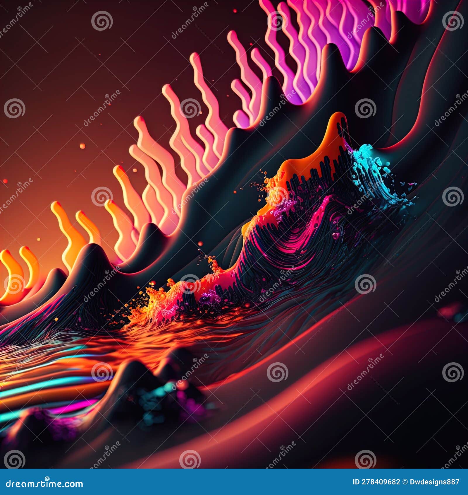 Colorful Psychedelic 3d Waveforms Stock Illustration - Illustration of ...