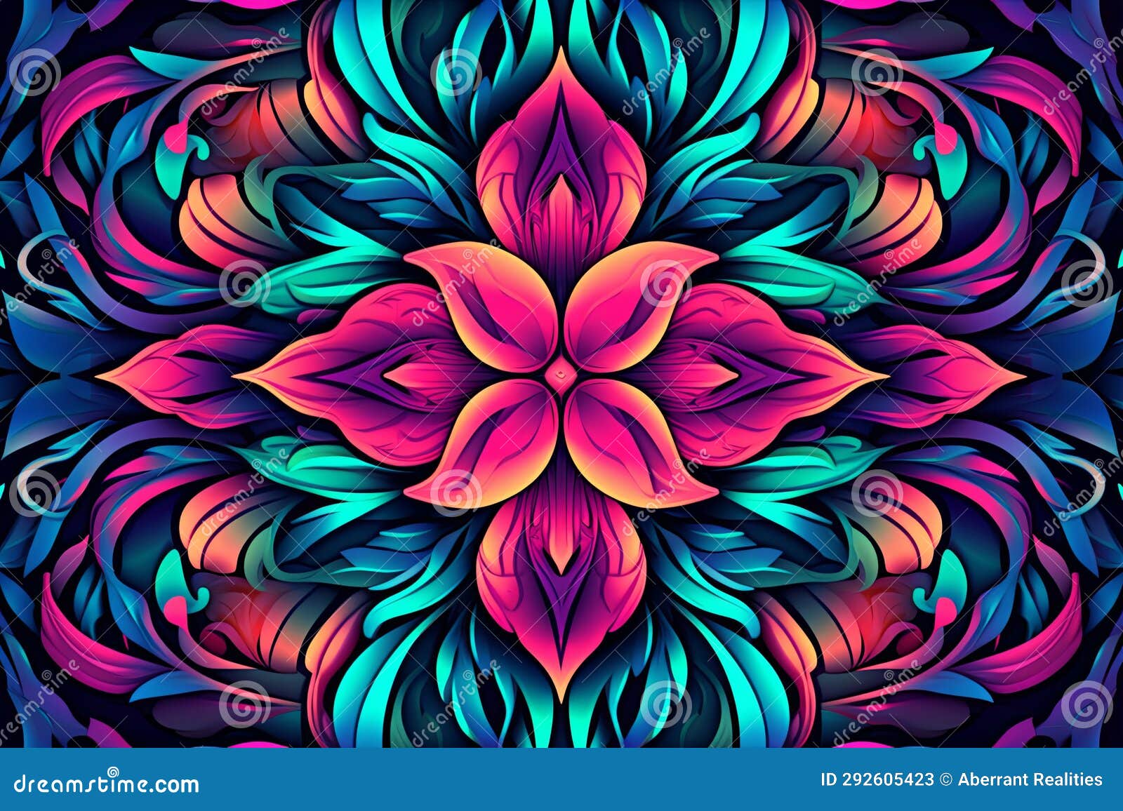 Colorful Psychedelic Mandala Pattern on a Black Background Stock ...