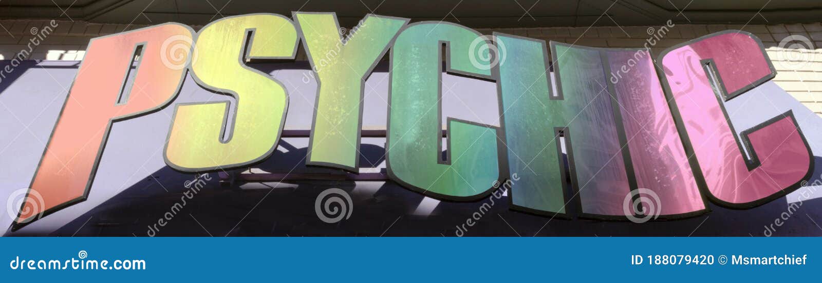 PSYCHIC Sign Mounted on Building Stock Photo - Image of advertising ...