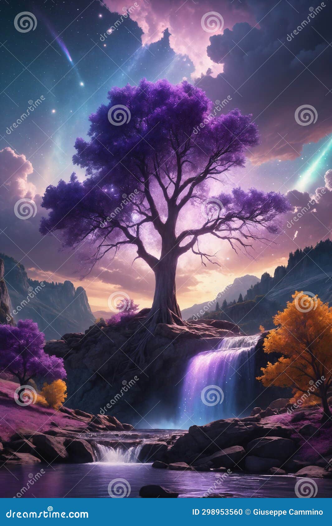 A Colorful Purple Tree, Magic Journey Stock Illustration - Illustration ...