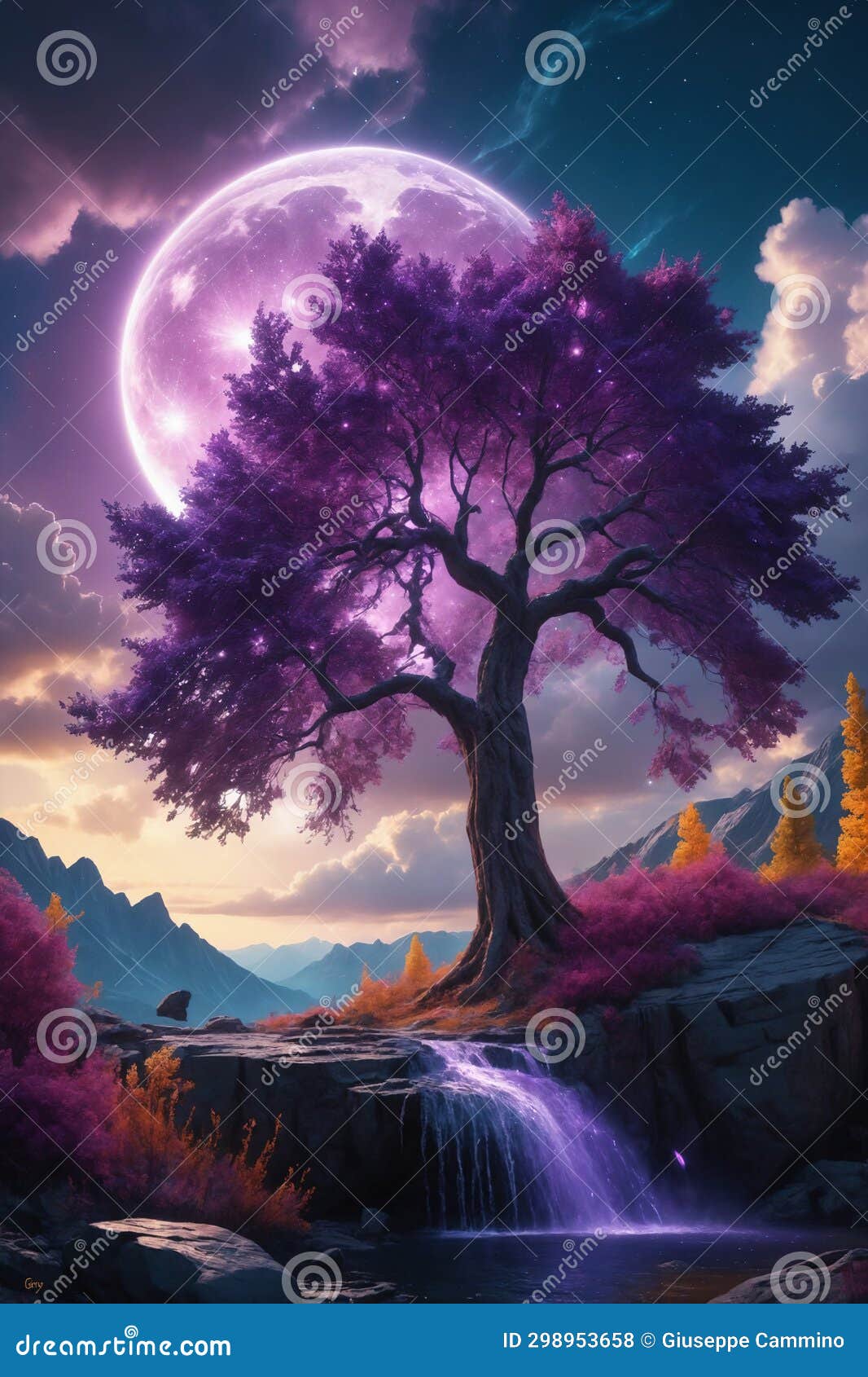 A Colorful Purple Tree, Magic Journey Stock Illustration - Illustration ...