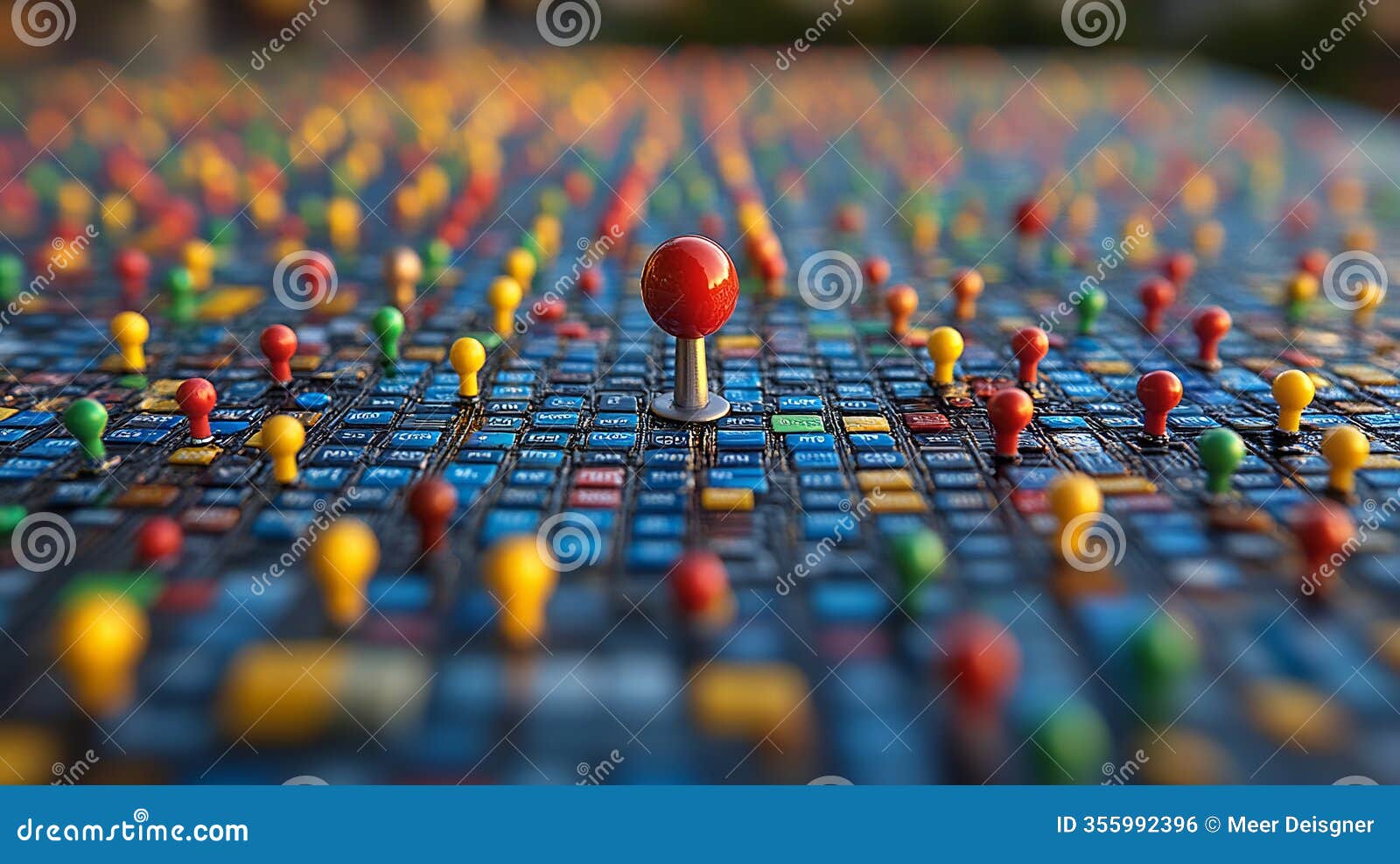 Colorful Push Pins on Grid Modern Abstract Design Red Map Art Blue ...