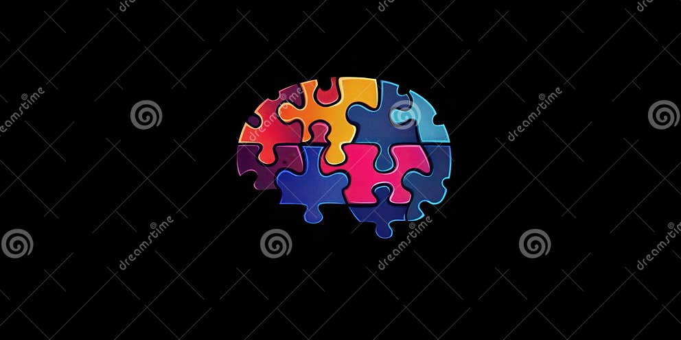 Colorful Puzzle Brain on Black Background Representing Creativity and ...
