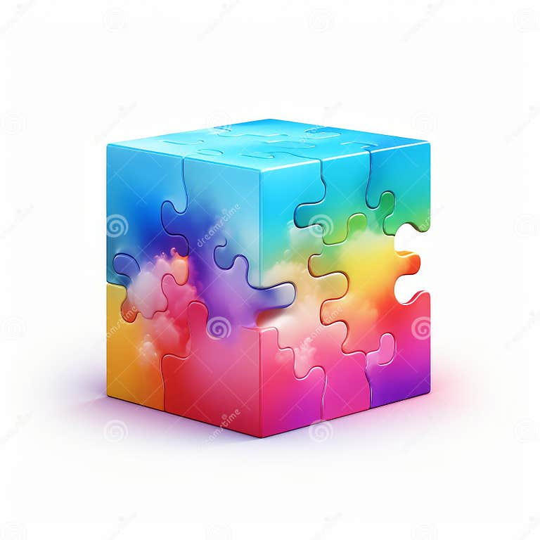 A Colorful Puzzle Cube with Pieces Missing on a White Background Stock ...