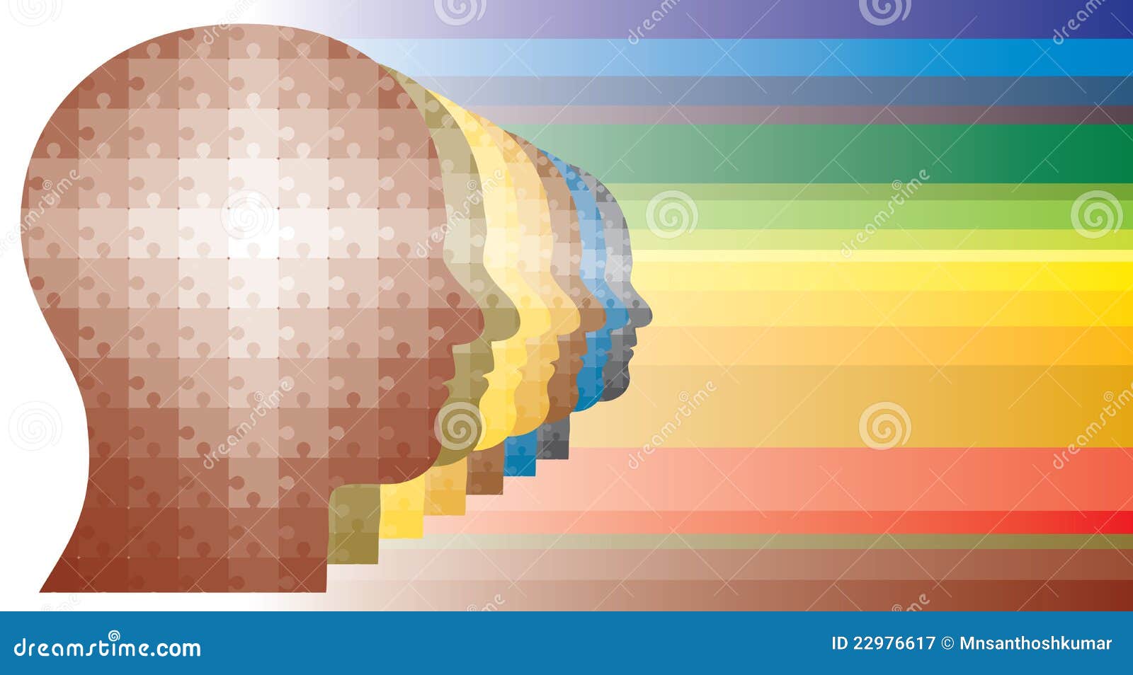 Colorful Puzzle Heads in Row in Rainbow Colors Stock Vector ...