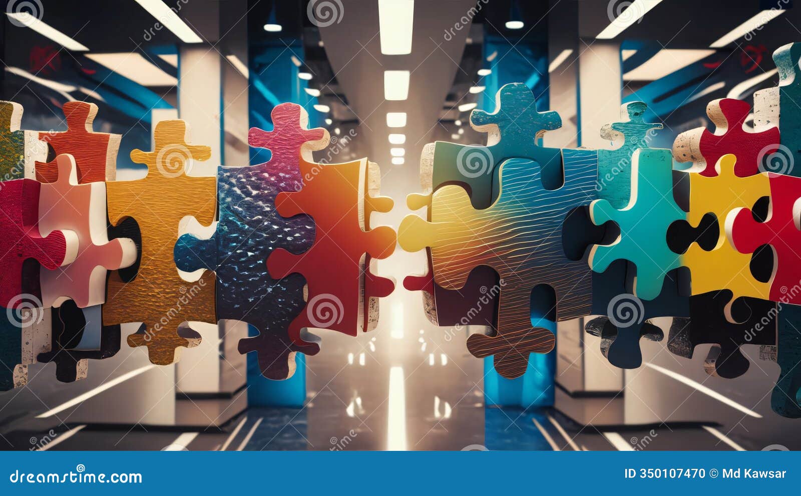 Colorful Puzzle Pieces Connecting in Futuristic High Quality Image ...