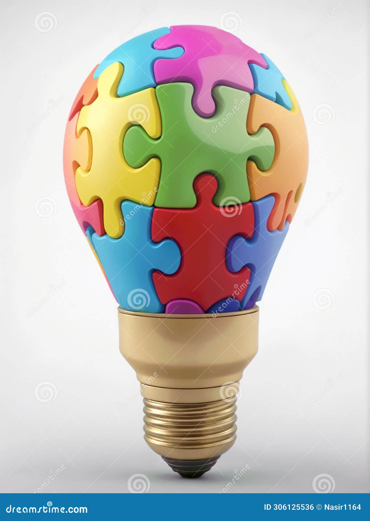 Colorful Puzzle Pieces Creating a Light Electric Bulb in a 3d Rendering ...