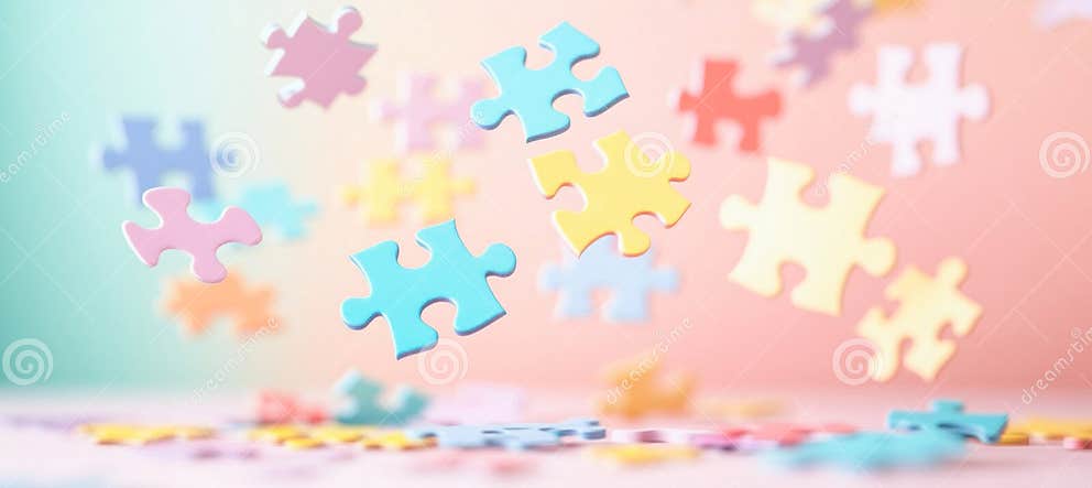 Colorful Puzzle Pieces Floating on Pastel Background Stock Image ...