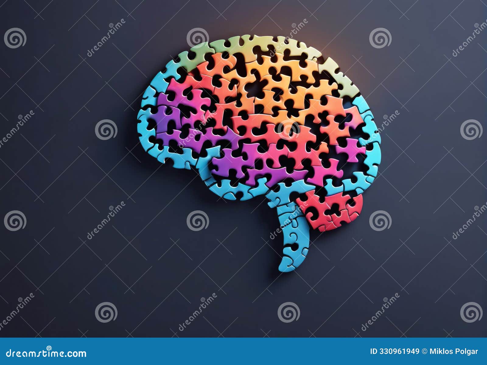 Colorful Puzzle Pieces Forming a Brain Design Against a Dark Wall ...