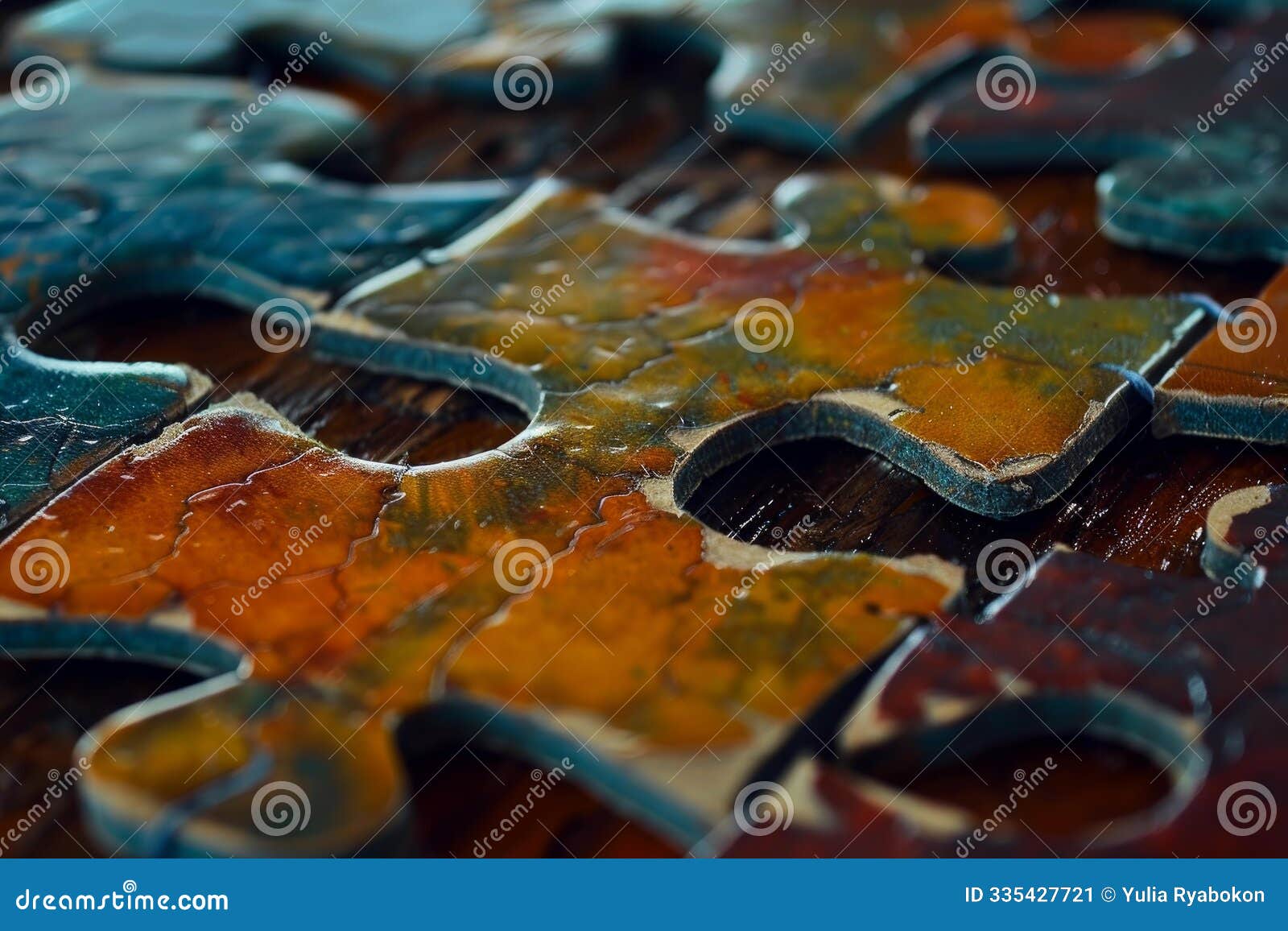 Colorful Puzzle Pieces Forming a Complete Picture on a Wooden Table ...