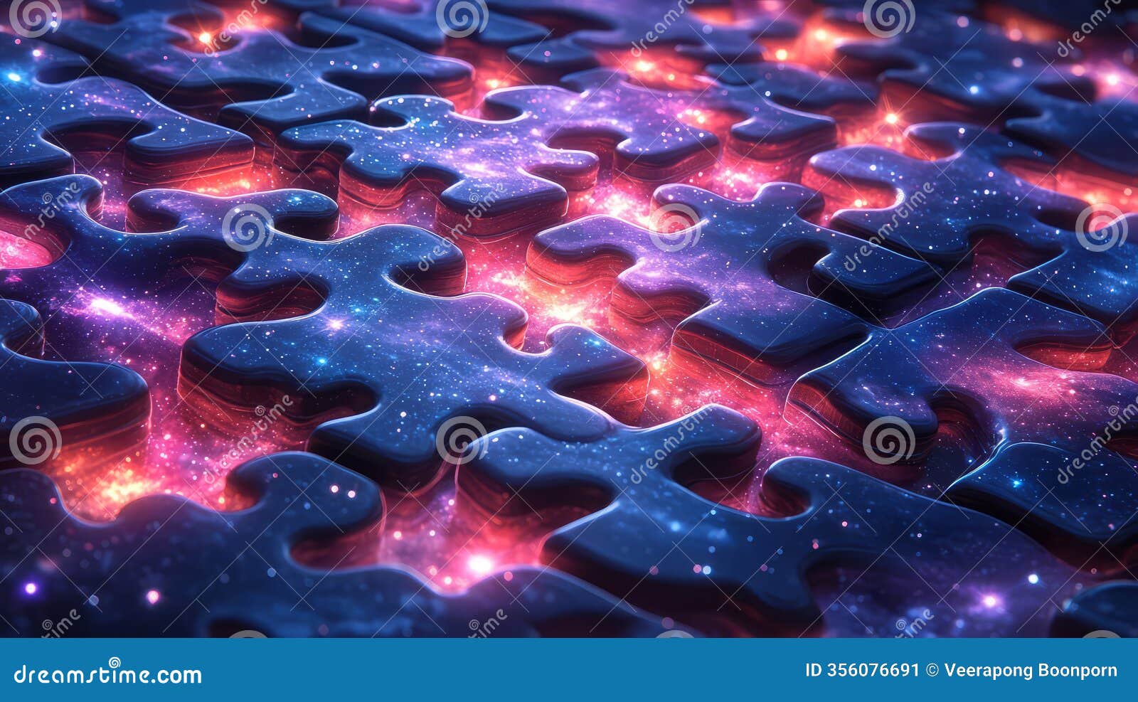 Colorful Puzzle Pieces With A Galaxy Design Create An Intriguing Visual ...