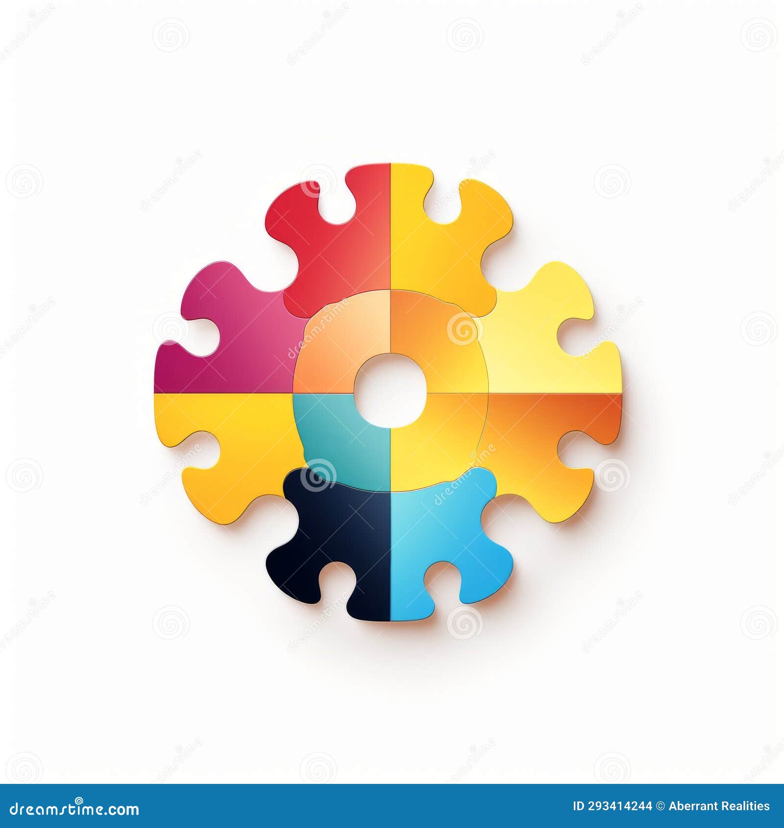 Colorful Puzzle Pieces in the Shape of a Wheel on a White Background ...