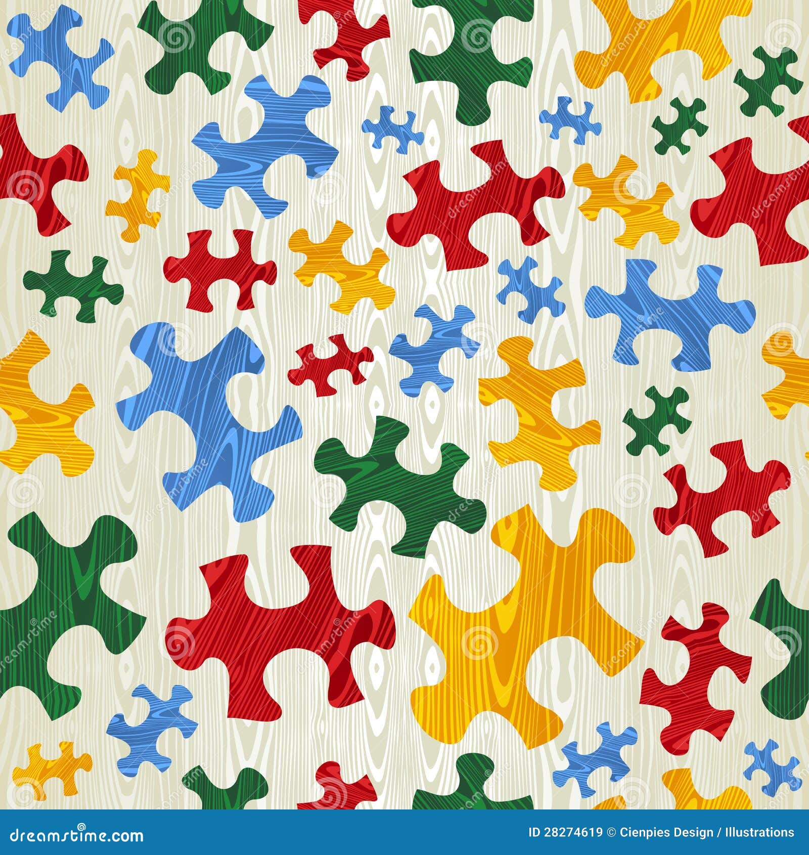 Colorful Puzzle Seamless Pattern In Wood Texture Cartoon Vector ...