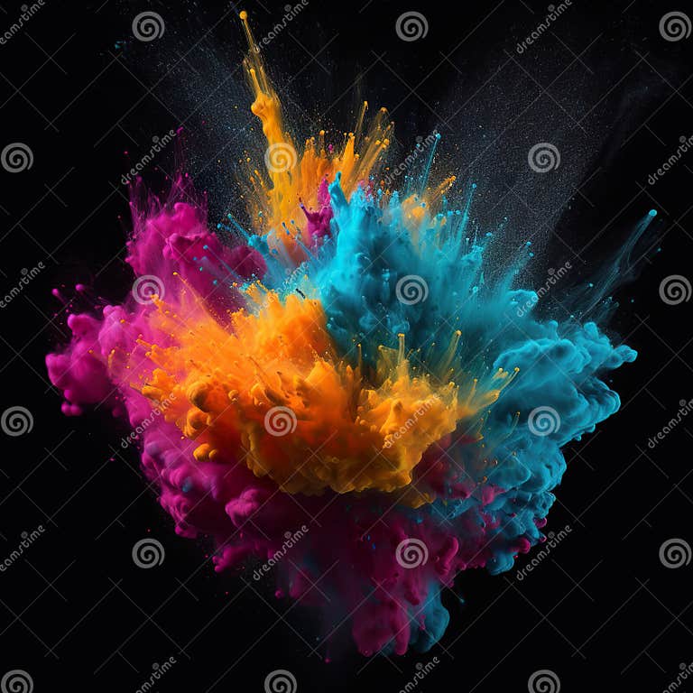 Colorful Pwoder Explosion on Dark Background. Abstract Art of Exploding ...