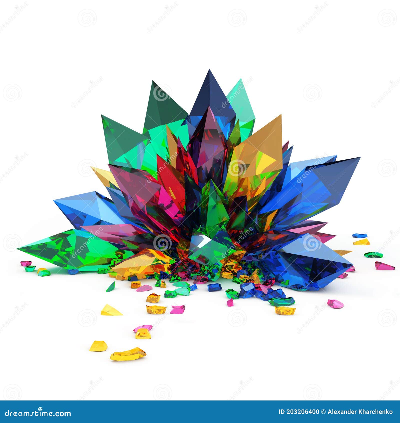 Colorful Quartz Rainbow Flame Crystal Stone or Gem. 3d Rendering Stock ...