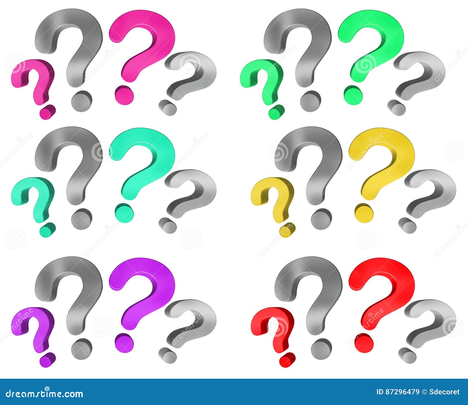 Colorful Question Marks Collection 3D Rendering Stock Illustration ...