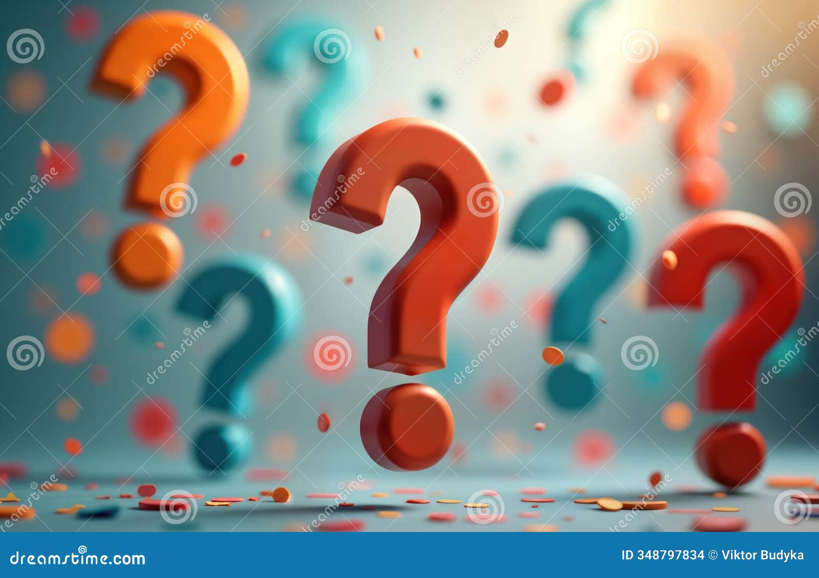 Colorful Question Marks Float in Light Teal Space Filled with Colorful ...