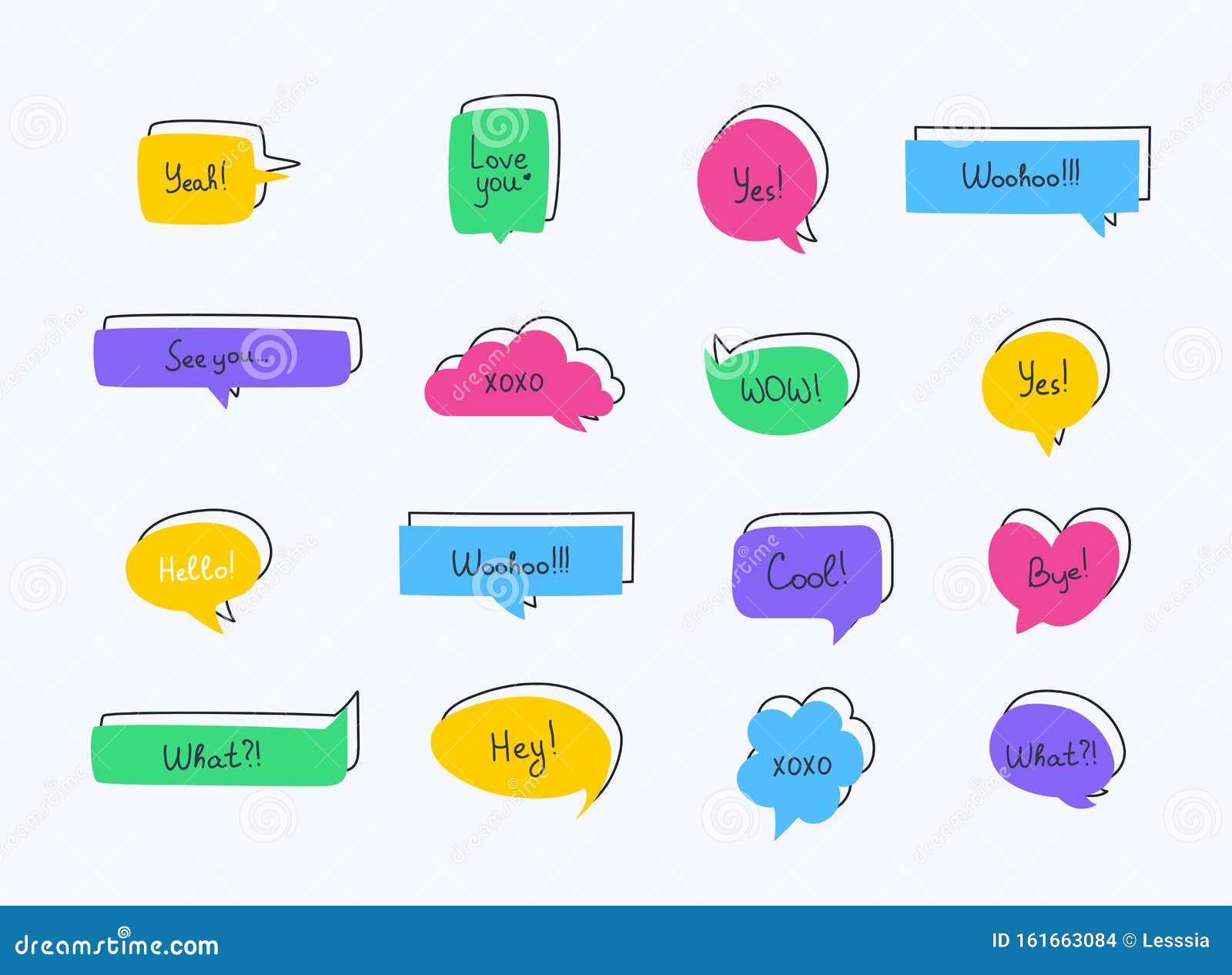 Colorful Questions Speech Bubbles Set in Flat Design with Short ...