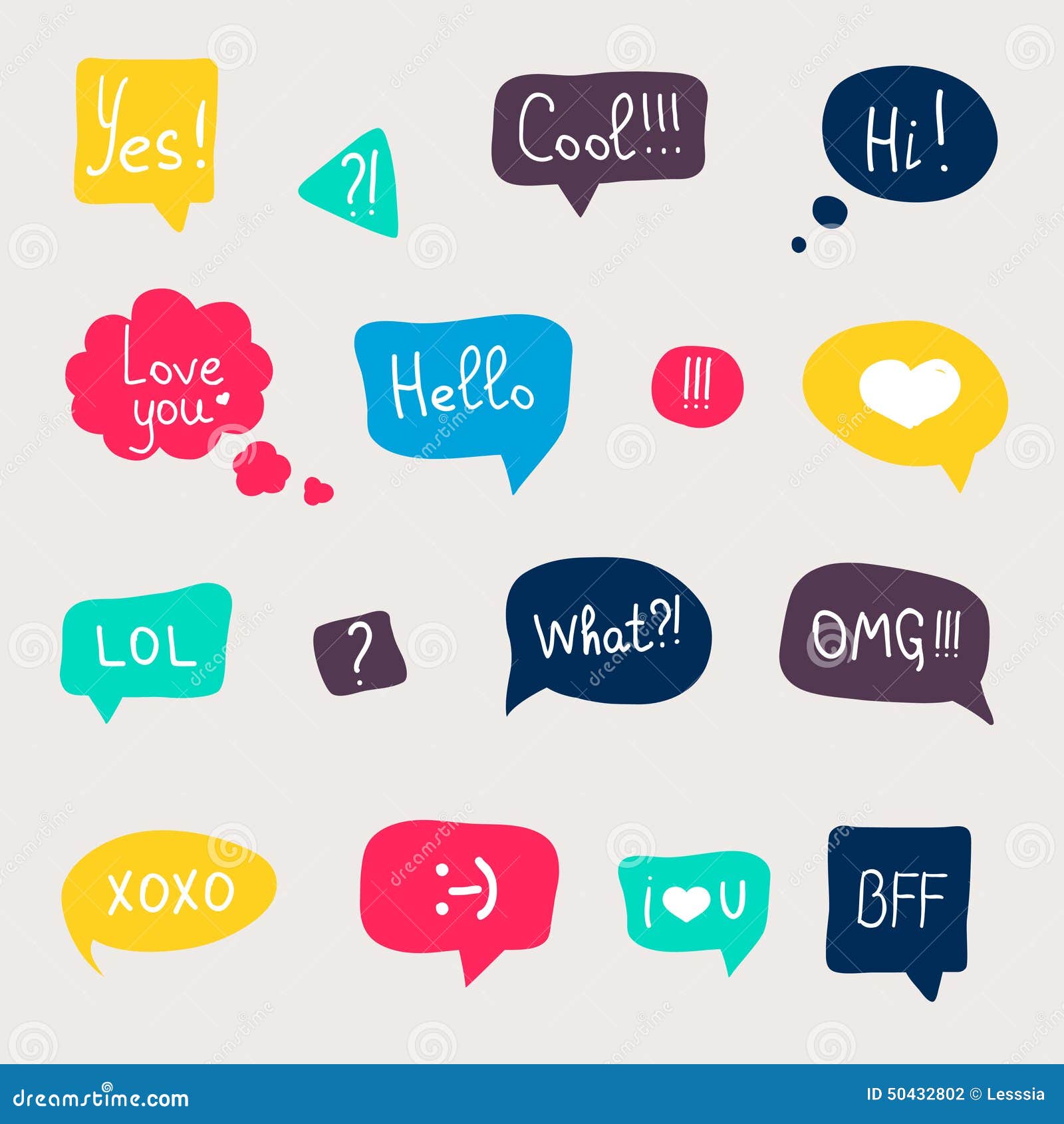 Colorful Questions Speech Bubbles Set in Flat Design with Short Stock ...