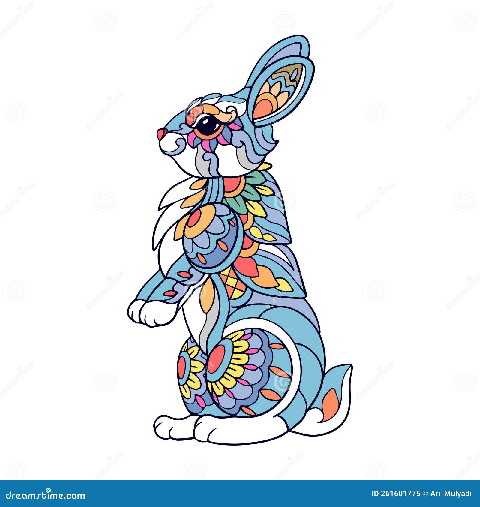 Colorful Rabbit Mandala Arts Isolated on White Background Stock Vector ...