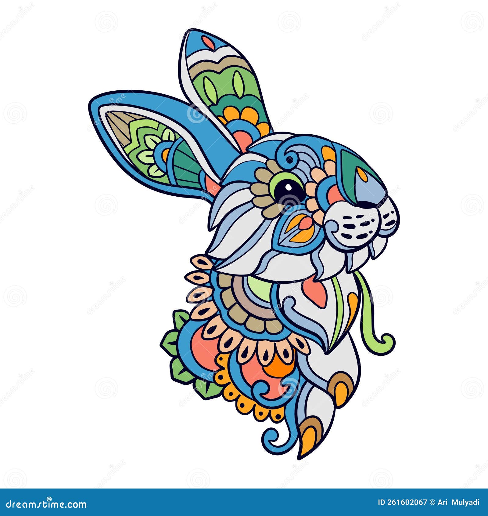 Colorful Rabbit Mandala Arts Isolated on White Background Stock Vector ...