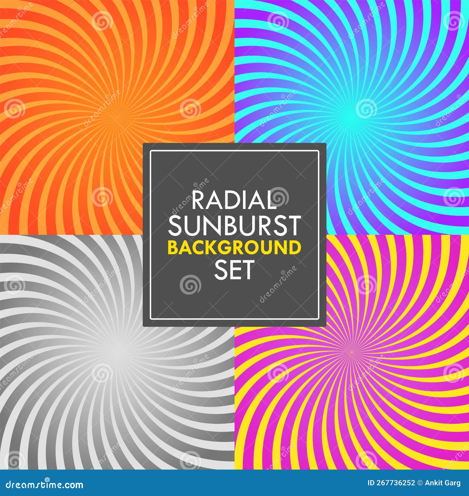 Colorful Radial Sunburst Background Set Square Vector Cover Banner ...