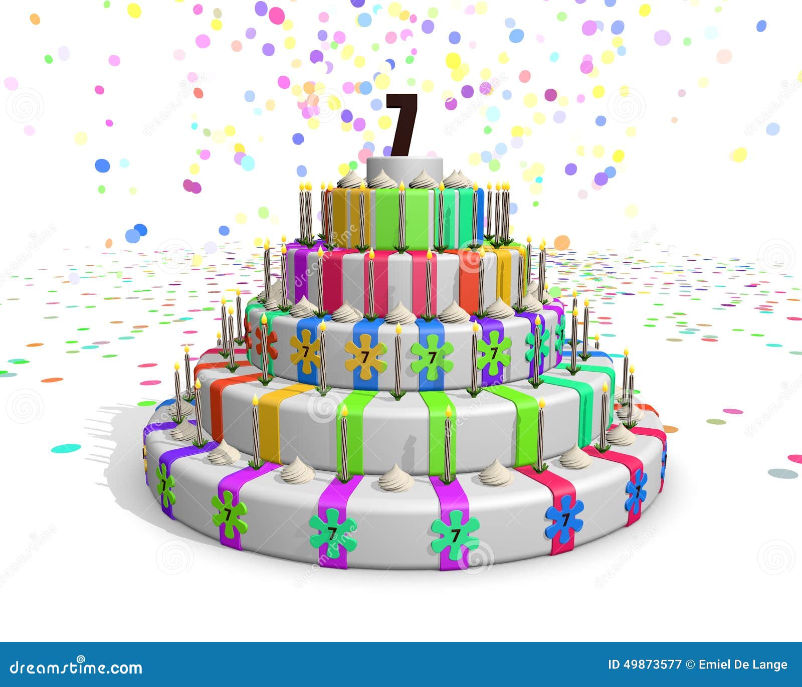 Colorful Rainbow Cake with on Top a Chocolate Number 7 Stock ...