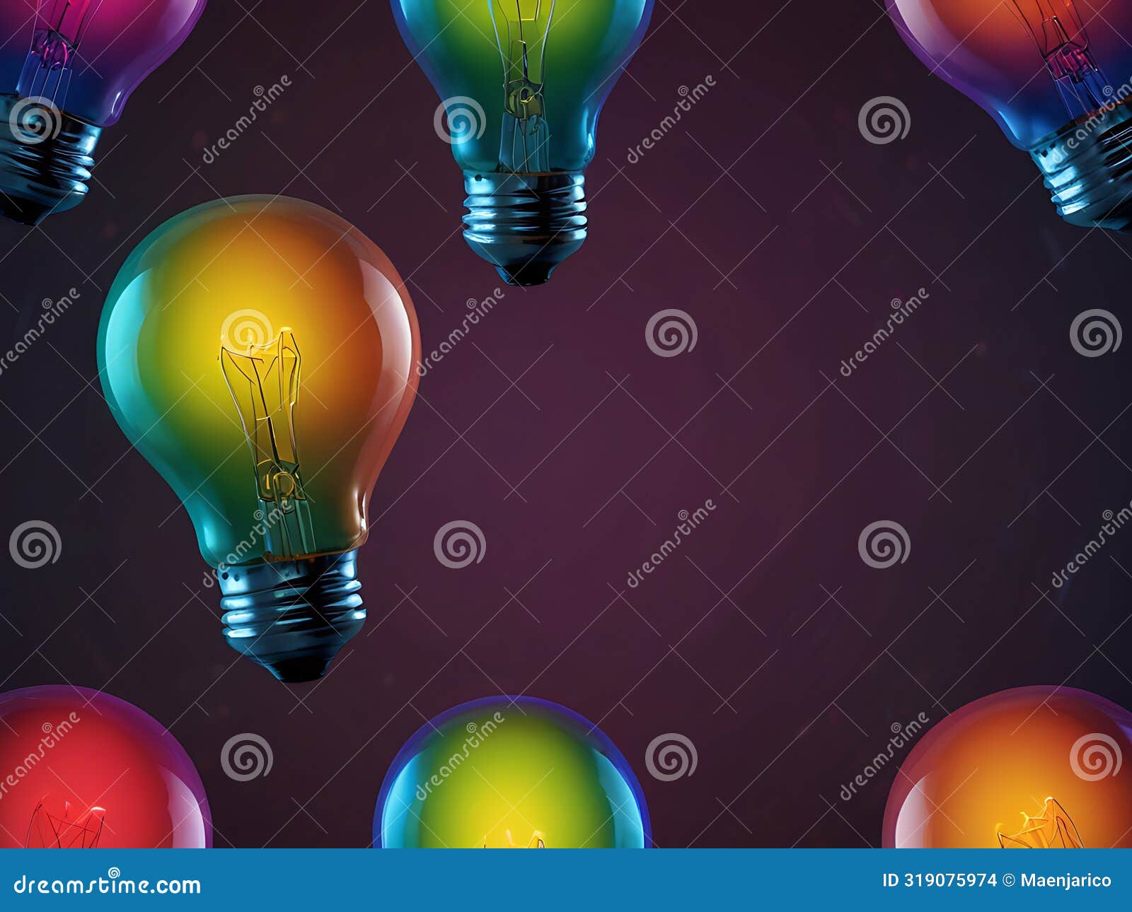 Colorful Rainbow Colored Light Bulb Flying Mid Air Inside Empty Dimmed ...