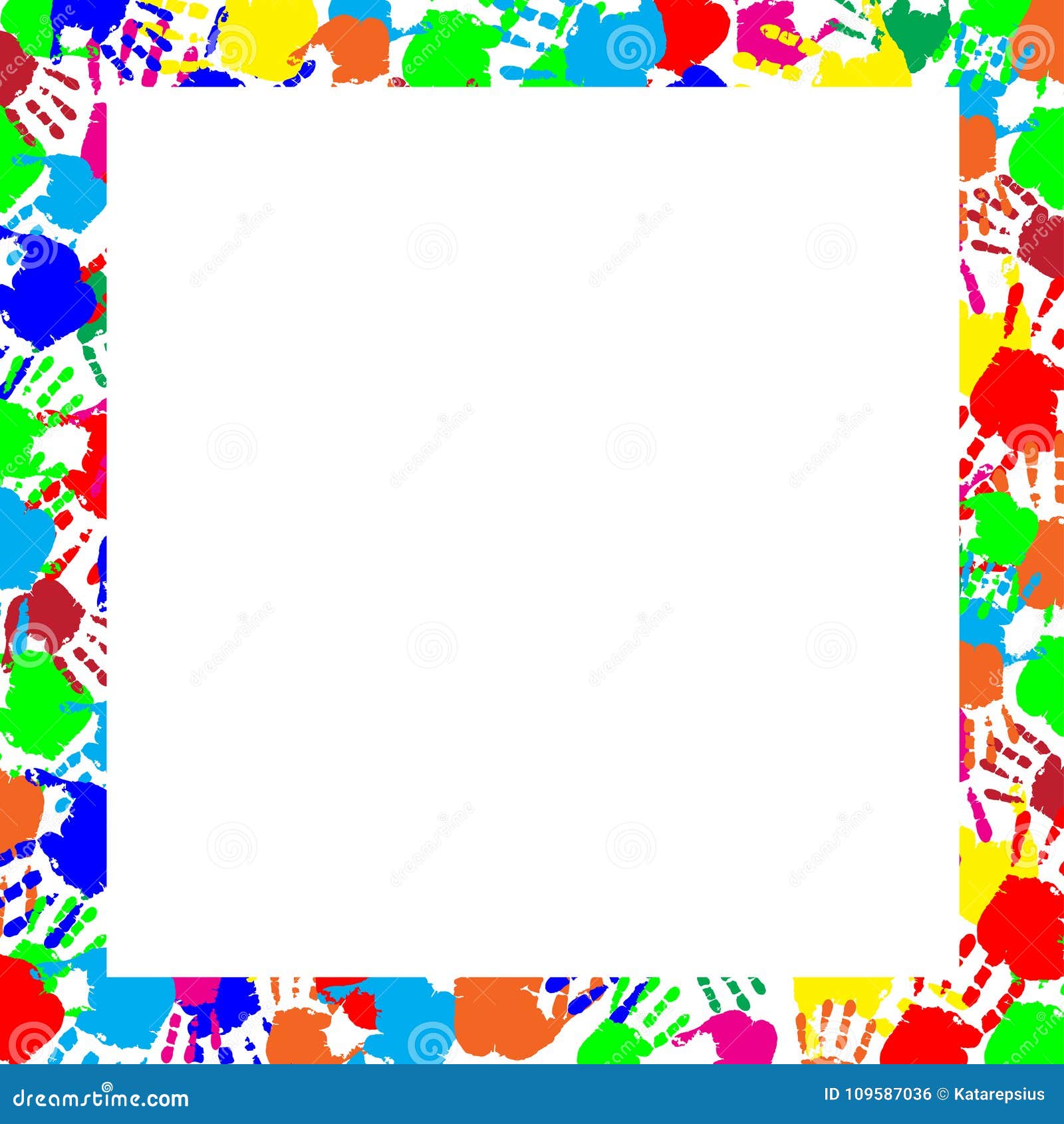 Multicolored Handprints Border Isolated On Black Background Vector ...