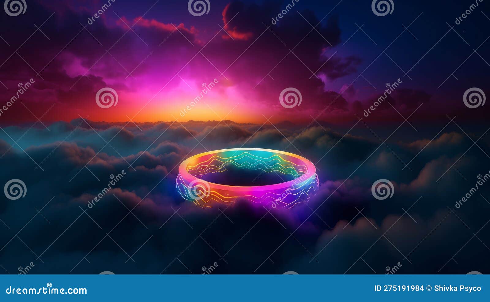 Colorful Rainbow Glowing Ring Over Colorful Clouds Generative AI Stock ...