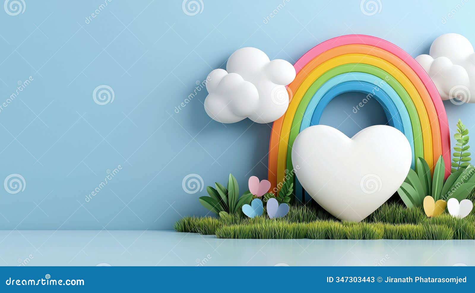 Colorful Rainbow with Heart and Clouds, Symbolizing Love and Joy Stock ...