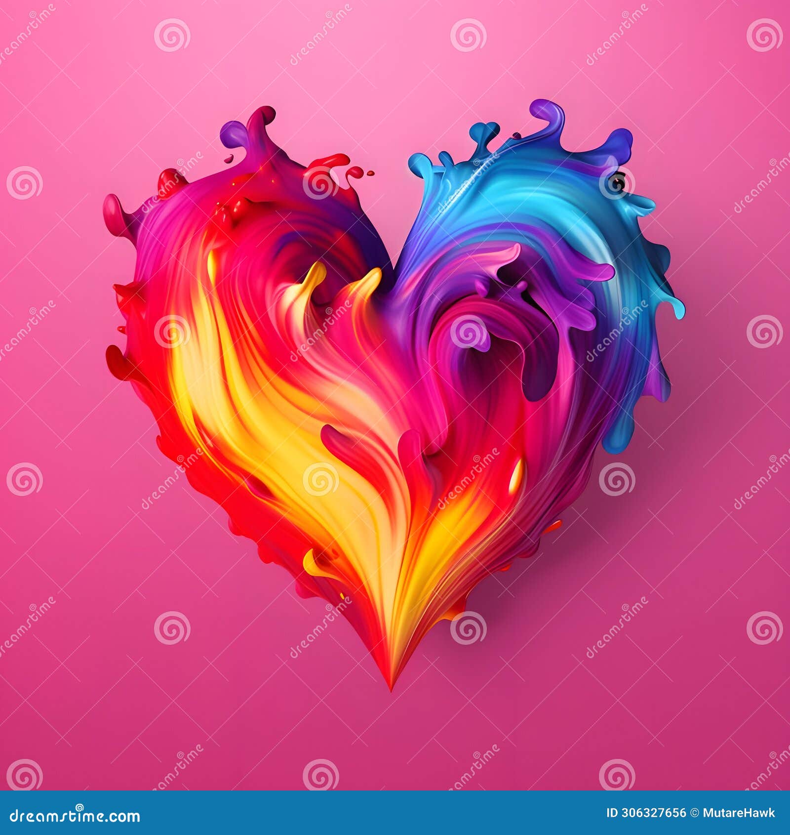 Colorful, Rainbow, Heart with Waves, Abstract Composition, Uniform ...