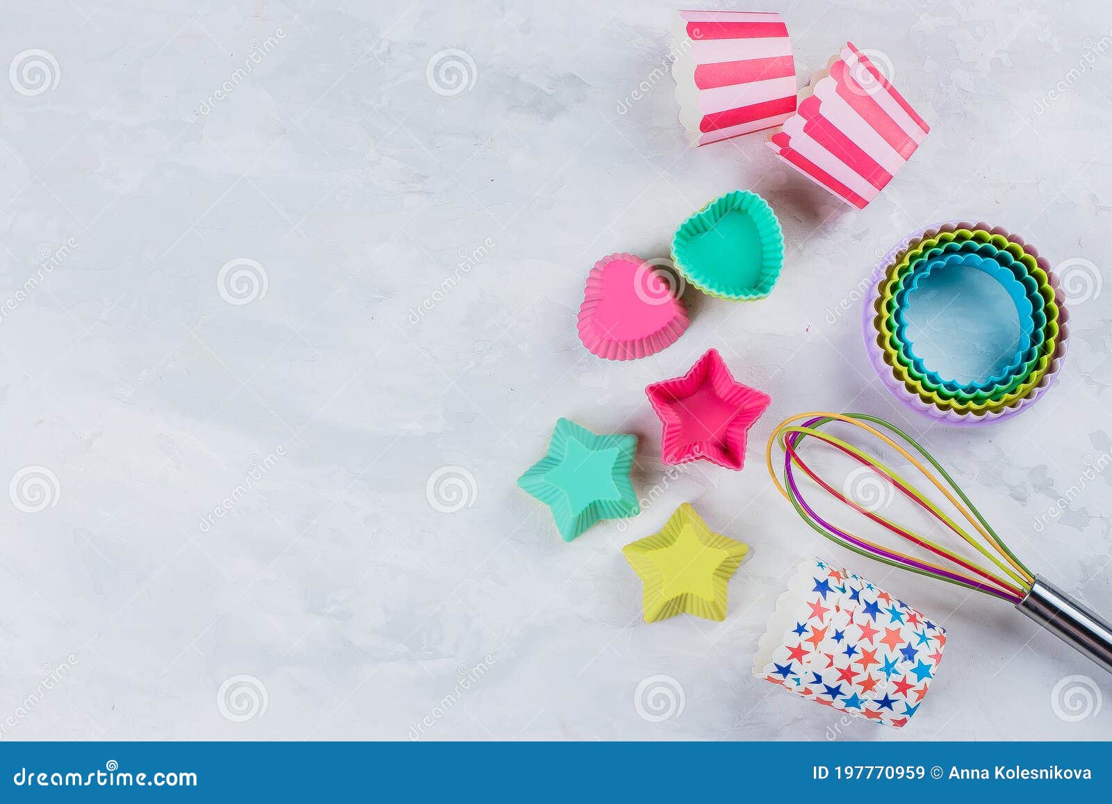Colorful Rainbow Kitchen Utensils for Bakery on White Marble Table ...