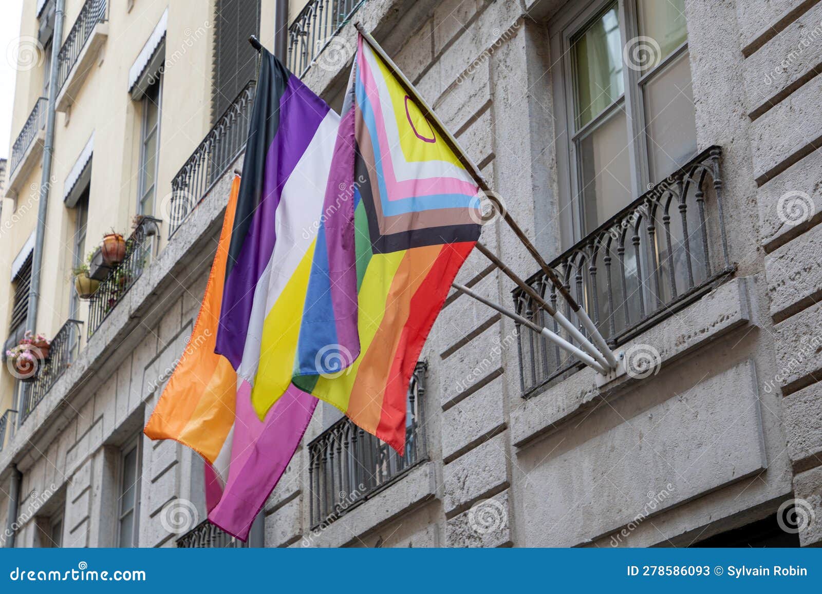 Colorful Rainbow Lgbt Pride Flag Outdoors on Wall Facade Stock Image ...