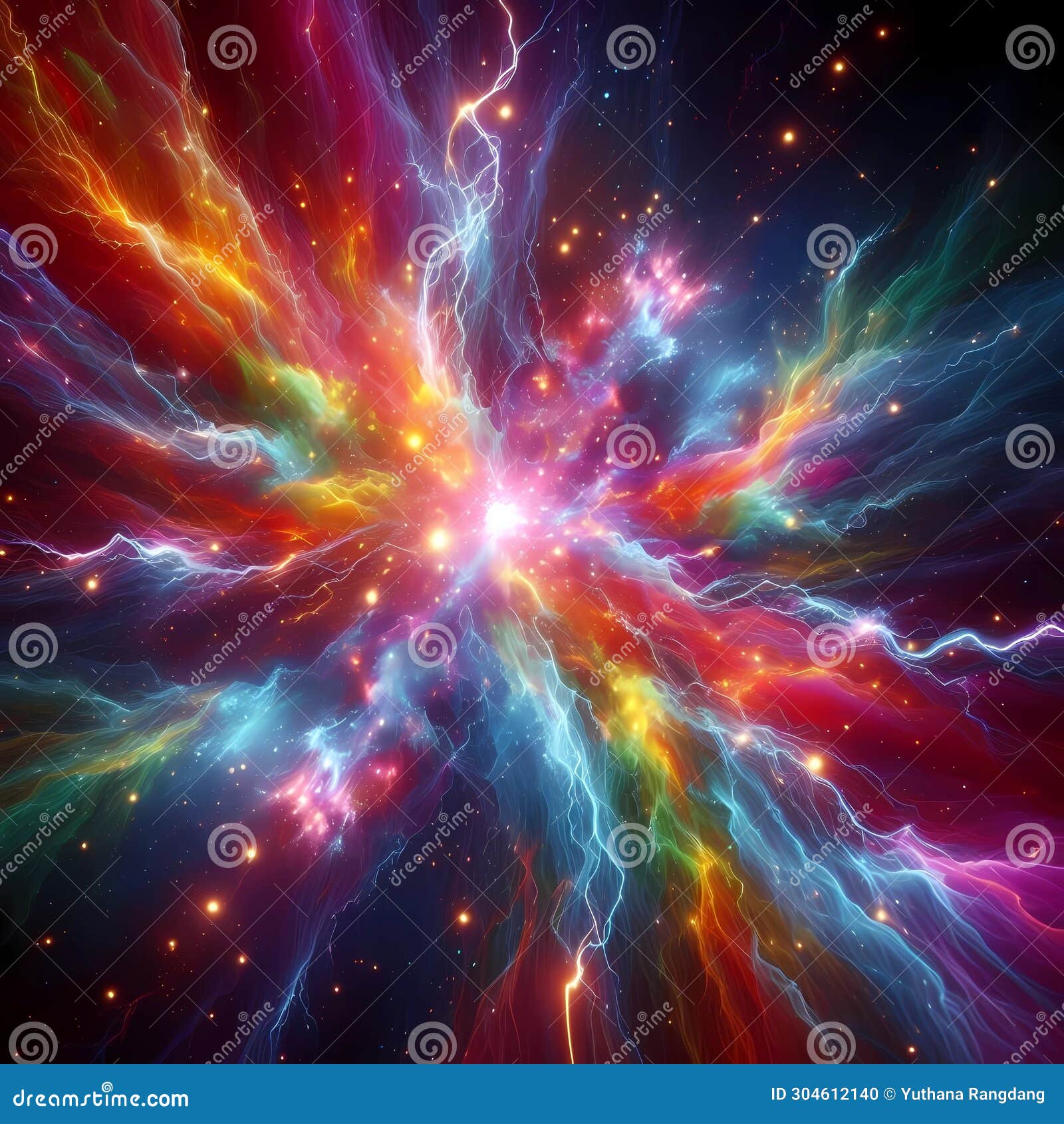 Colorful Rainbow Lightning Explosion in Space. Stock Illustration ...