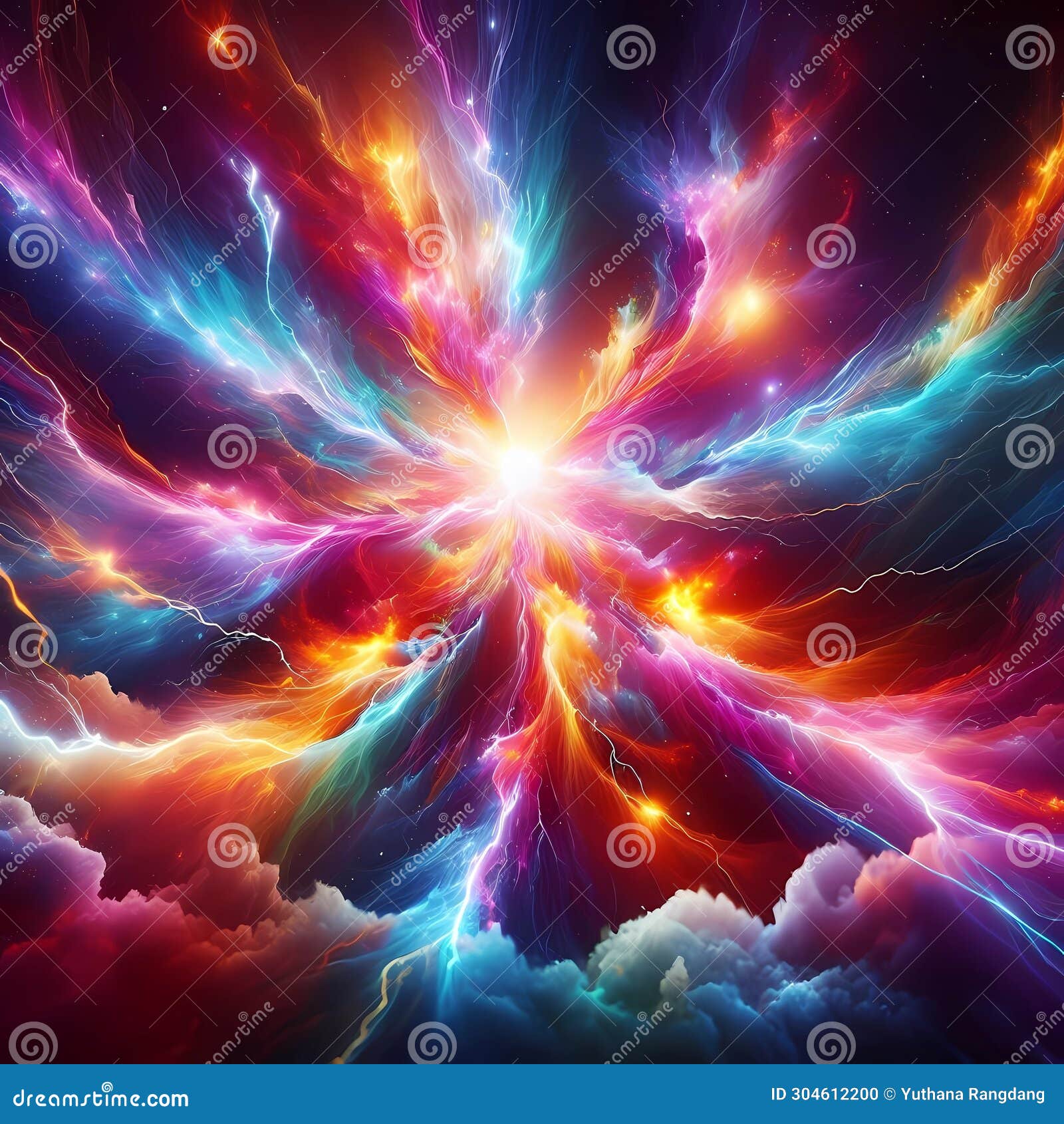 Colorful Rainbow Lightning Explosion in Space. Stock Illustration ...