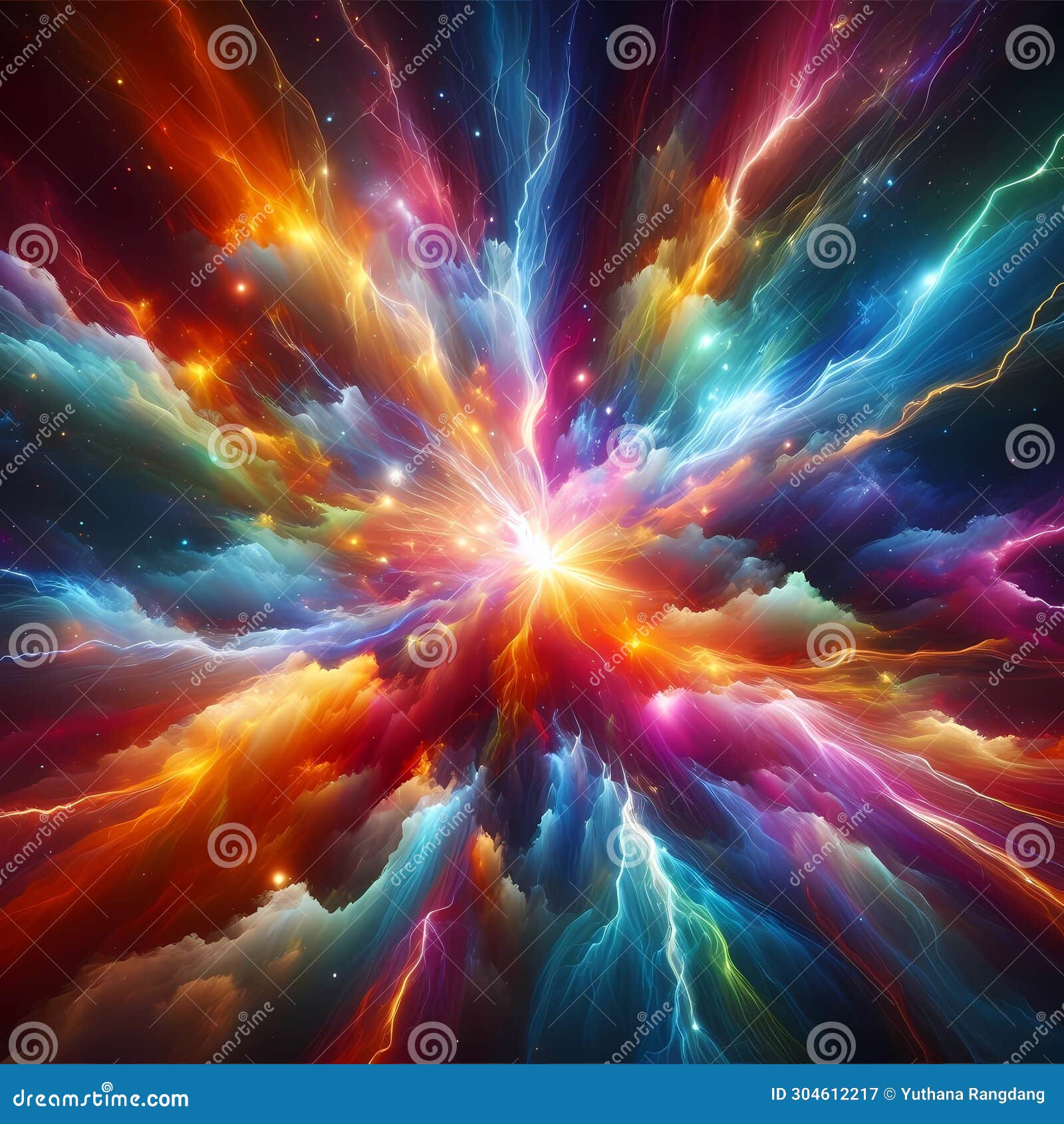 Colorful Rainbow Lightning Explosion in Space. Stock Illustration ...